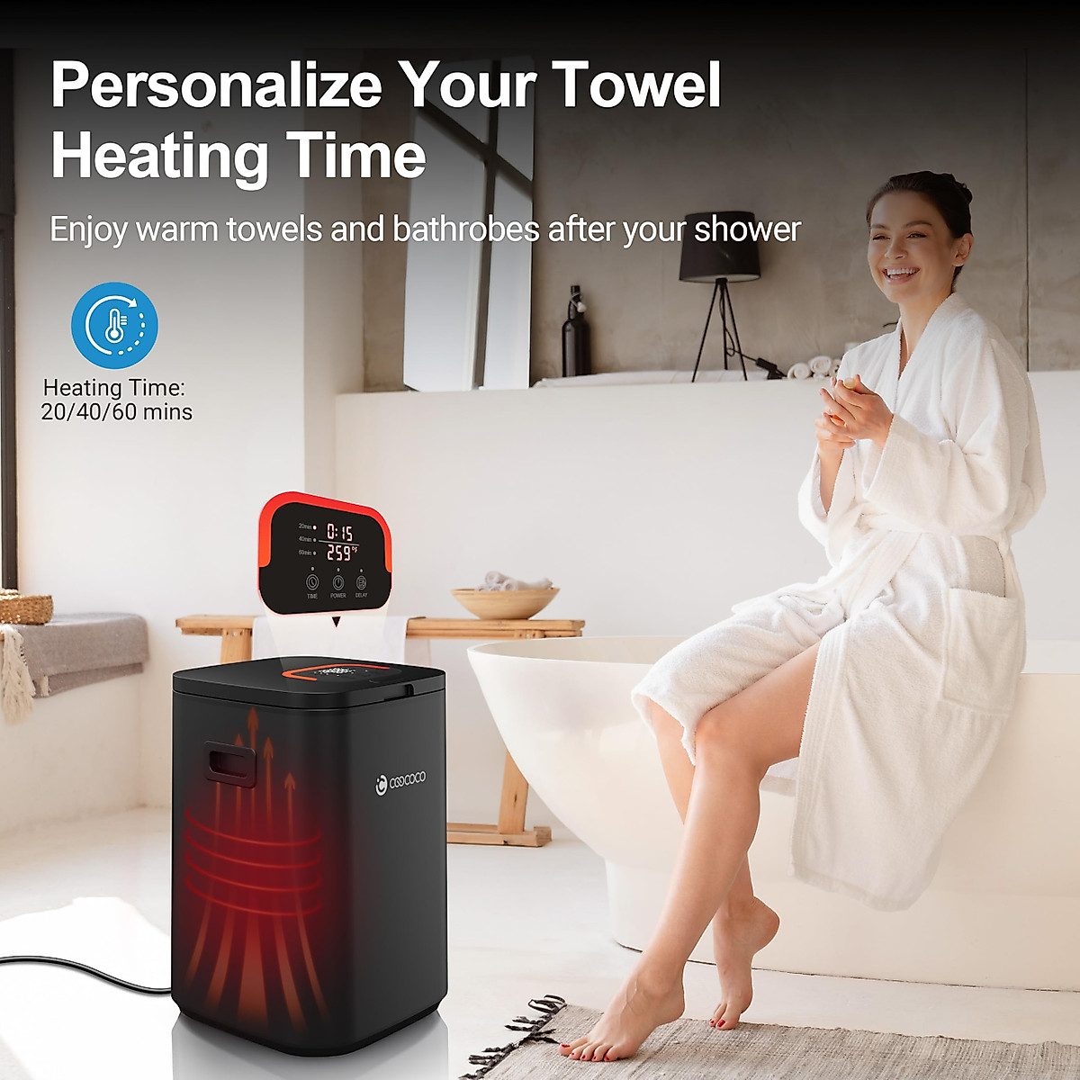 CooCoCo Towel Warmer, 23L Large Hot Towel Heater Bucket for Bathroom, Blanket Warmer with Child Lock and Timer, LED Display, Delay Time Up to 24 Hours, House Warming for Women, Men