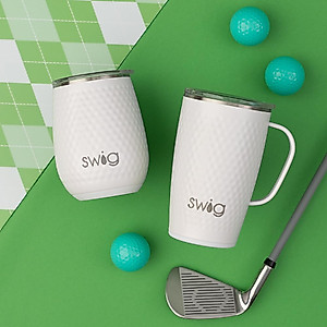 Swig 18oz Travel Mug, Insulated Tumbler with Handle and Lid, Cup Holder Friendly, Dishwasher Safe, Stainless Steel Insulated Coffee Mug with Lid and Handle (Golf)