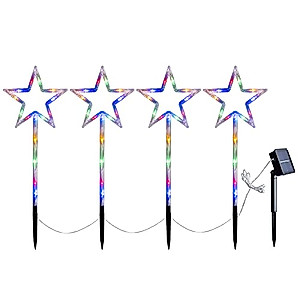 Solar Christmas Star Lights Outdoor Pathway Markers , Set of 4 Pre-lit Xmas Star Decoration Stake for Path, Yard, Lawn, Garden, Landscape