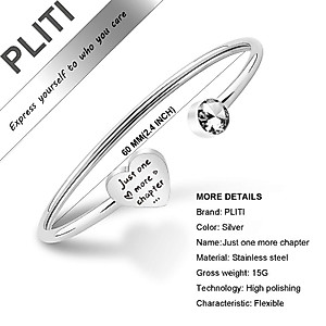 PLITI Bookworm Gift Just One More Chapter Open Cuff Bangle Book Lover Reader Librarian Teacher Jewelry Gift (Just One More Chapter Bracelet)