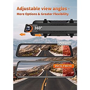 WOLFBOX 2.5K Dash Cam Mirror for Car, Rear View Mirror Camera with 10" IPS Full Touch Screen, Dual Dash Camera 1440P Front and Rear Mirror with 1080P Backup Camera, Free TF Card & GPS
