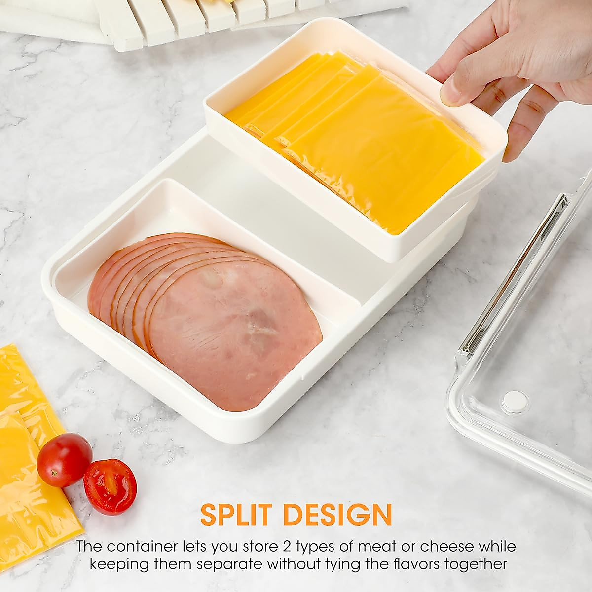 AIEVE Ham and Cheese Container for Fridge, Deli Meat Container for Fridge, Silicone Sealed Lunch Meat Storage Container for Fridge with Clear Lids, 8.86 Inches Long