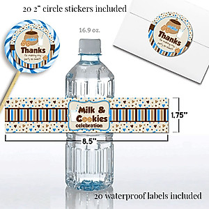 Milk and Cookies Boy Birthday Party Bundle Includes 20 each of Invitations & Thank You Cards with Envelopes + 2 Different Sizes of Stickers, Mini Candy Bar Wrappers, & Water Bottle Labels!
