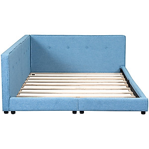 Loisall Upholstered Platform Bed with USB Port,Modern Bed Frame with Slat for Bedroom,No Box Spring Required (Blue, Full)