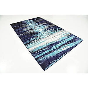 Unique Loom Metro Collection Abstract Water Modern Waves Seascape, Coastal, Nautical Area Rug, 9 ft x 12 ft, Navy Blue/Turquoise