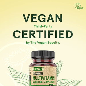 DEVA Tiny Tablets Vegan Multivitamins for Women & Men, Multivitamin with Iron, Mineral Supplement, Vitamin C, Vitamin B Complex, Vitamin B12, Vitamin E, Zinc, Gluten Free, 90 Tablets (Pack of 2)