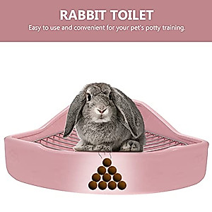 VILLCASE Rabbit Litter Tray, Rabbit Litter Box Ceramic Hamster Toilet Pet Potty Training Corner Cage Box Accessory for Rabbit Guinea Pig Chinchilla Small Animal, 12.97X9.43X3.93inch (Pink)