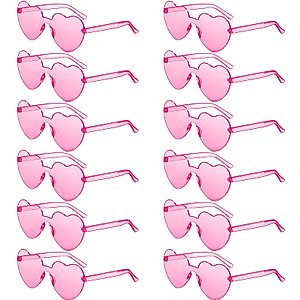 LEFIMOT 12 Pairs Heart Sunglasses Heart Shaped Rimless Sunglasses Frameless Pink Heart Glasses Transparent Party Sunglasses for Women Party Favors