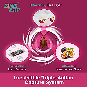 ZingZap Roach Glue Trap Passion Fruit 13-Pack, Capsulated Natural Ingredients Bait, 2X Faster Catch, Sticky Glue Trap for Roaches, Ants, Millipedes, Silverfish & Beetles, Children-&-Pet-Safe