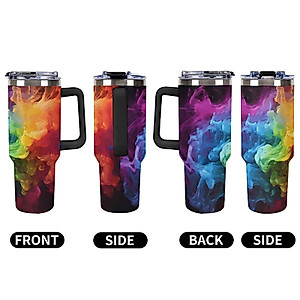 FZQVSGW Rainbow Smoke 40 Oz Tumbler with Handle And Straw Stainless Steel Vacuum Insulated Tumblers Reusable Keep Drinks Cold Coffee Cup Holder Friendly Gifts for Women Men Car Gym Travel