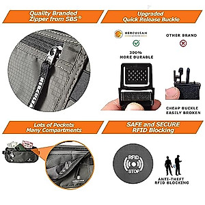 Herculean money belt for travel - RFID slim passport holder travel wallet hidden pouch under clothes to protect your information and money travel fanny pack for men/women bag travel essentials
