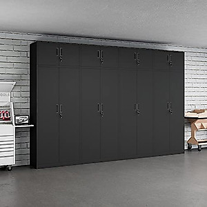 JINKUR Metal Storage Cabinet with Locking Doors and 4 Adjustable Shelves, 86.6-Inch Extra Tall Lockable Steel Storage Cabinets for Home Office Garage Kitchen Pantry (Black)