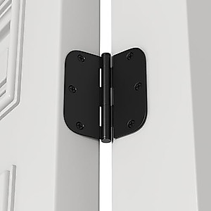 Removable Pin, 3.5 Inch Black Matte 6 Pack - Heavy-Duty, Smooth & Silent Open Exterior and Interior Door Hinges, 5/8'' Radius Corners