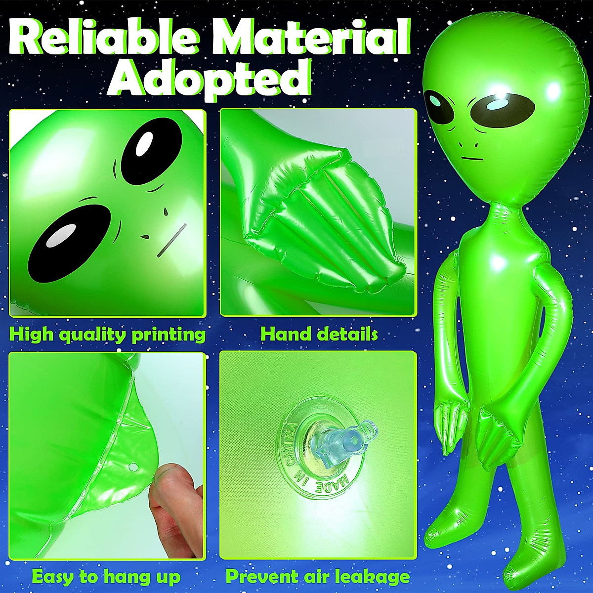 4 Pieces 63 Inch 35 Inch Inflate Alien Jumbo Alien Giant Inflatable Alien Blow up Alien Inflate Toy for Party Decorations, Birthday, Halloween, Alien Theme Party (Green)