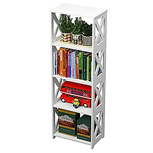 Rerii Bookcase, 5 Tier Small Bookshelf Kids Open Shelves, Standing Book Storage Case Shelf Display Rack Table for Bathroom Living Room Bedroom Office, White