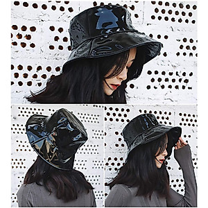 Women's Rain Hats Waterproof Rain Hat Wide Brim Bucket Hat Rain Cap Foldable and Portable,Easy to Carry (Black)