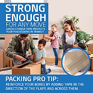 Grizzly Power Clear Packing Tape Refill Rolls for Shipping, Moving, Packaging - True 2 Inch x 65 Yards, 2.8mil Thick, 12 Rolls