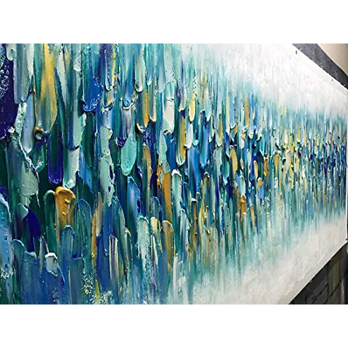 AMEI Art Paintings,24x60Inch 3D Hand Painted On Canvas Oversized Gold Blue Abstract Seascape Artwork Texture Palette Knife Oil Paintings Modern Home Decor Wall Art Stretched and Framed Ready to Hang