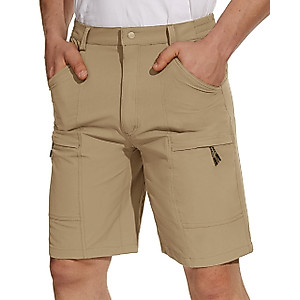 TACVASEN Hiking Shorts Men Quick Dry Water Resistant Summer Shorts for Cargo Fishing Work with 5 Zipper Pockets Khaki 38