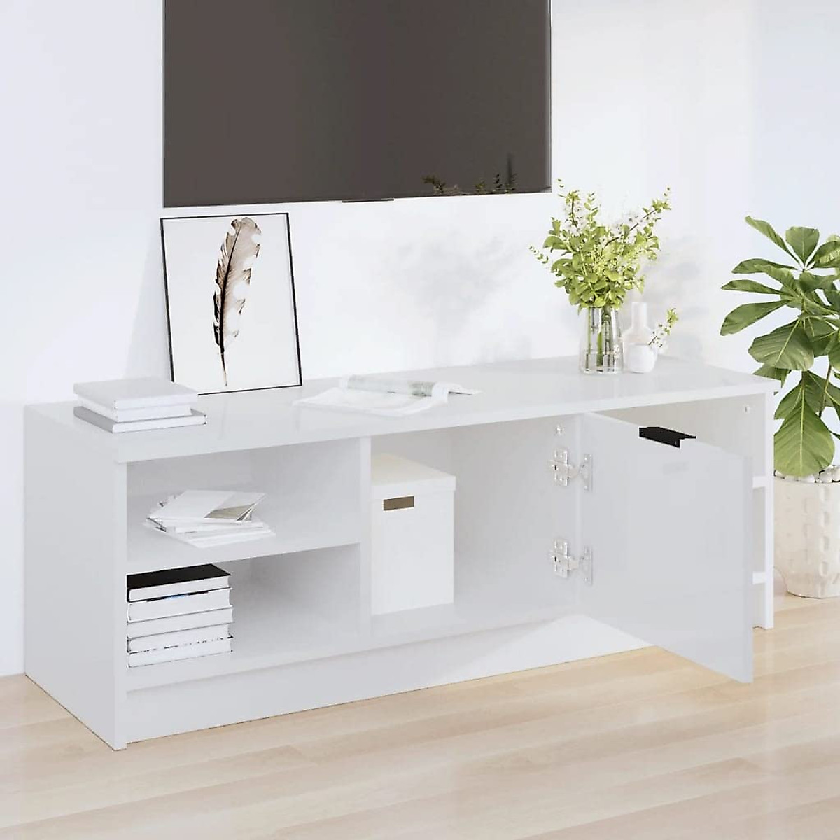 GaRcan TV Cabinet Living Room Sideboard Entertainment Centre TV Console Media Unit HiFi Cabinet with Shelf Grey Sonoma Engineered Wood (High Gloss White)