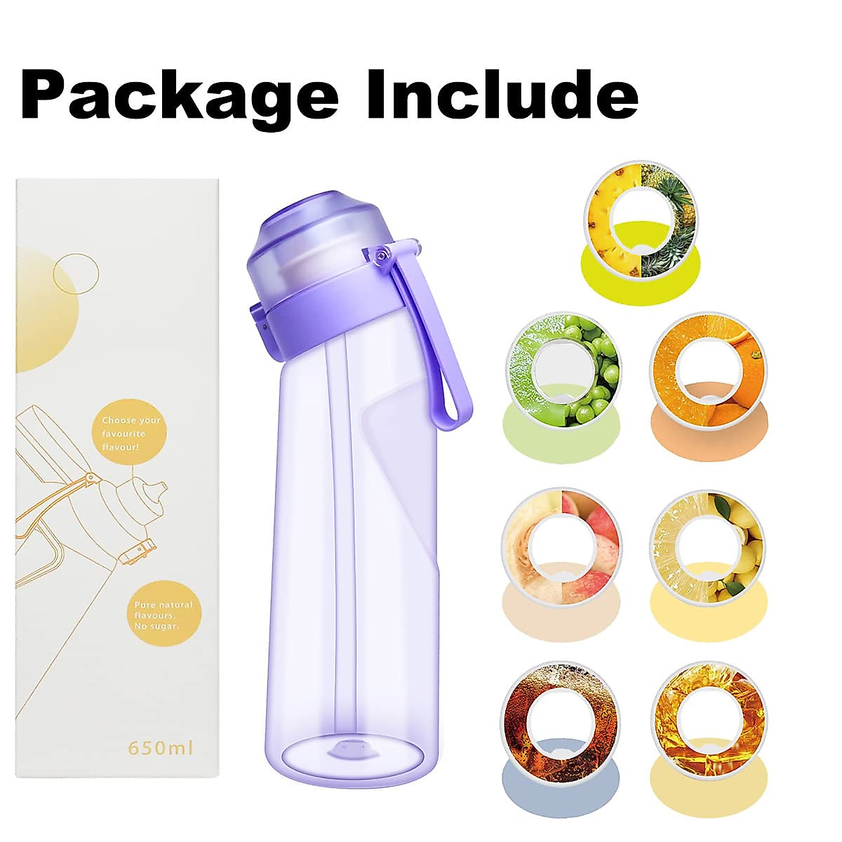 CAFELE Water Bottle with Flavor Pods,Fruit Fragrance Water Bottle,Scent Water Cup,Sports Water Cup Suitable for Outdoor Sports(Purple+7Pods)