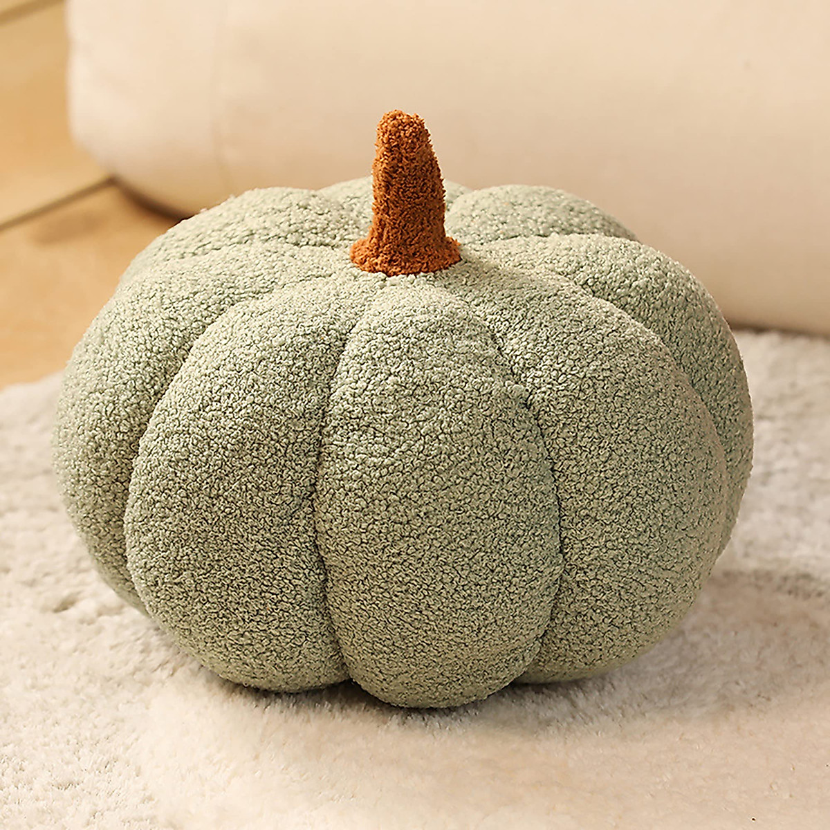 DACHAIHU Halloween Pumpkin Pillows Decorative Throw Pillows, Pumpkin Decor Stuffed Throw,Cute 3D Fluffy Pumpkin Plush Pillow for Bed Sofa Couch Home Decor(Grass Green,8inch)