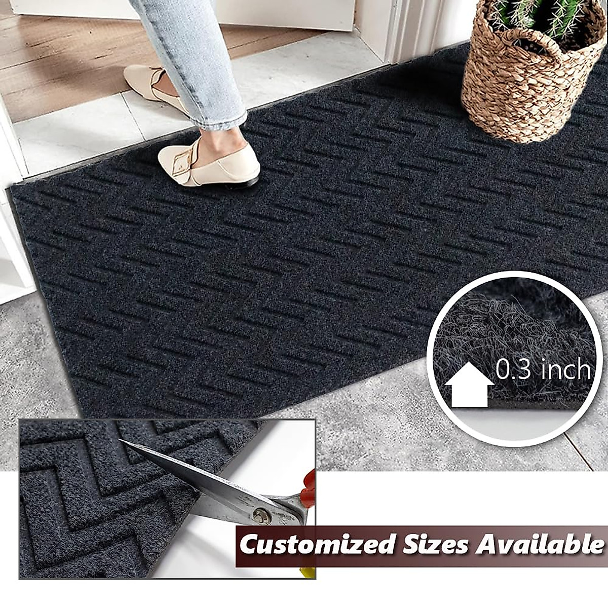 Runner Rug Carpet Runners, Indoor/Outdoor Hallway Custom Sizes Kitchen Entryway Bedroom Area Rugs with Natural Non-Slip Waterproof Rubber Backing, Garage Mat, Gray Triangle, 2' x 12'