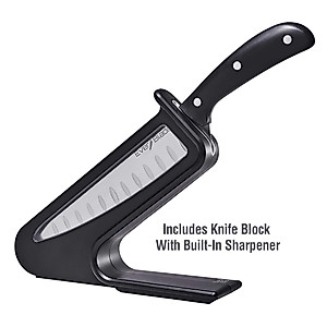 Ontel EverBlade Self Sharpening Professional Chef Knife, Deluxe Edition with Non-Stick Surface, German Steel Kitchen Knife in Knife Block with Convex Edge for Easy Slicing, Versatile & Durable