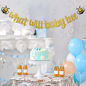 Dalaber What Will Baby Bee Banner, Bumble Bee Theme Baby Shower/Gender Reveal Party Decoration, What Will It Bee He or She Boy or Girl Sign Party Decor Banner Photo Booth Prop