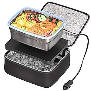 Skwyin Portable Food Warmer Lunch Box, 12V Mini Oven for Personal Heated Lunch Box for Adult to cook and reheat a food in Car & Truck - Effortless heating lunch box for work to eat warm food