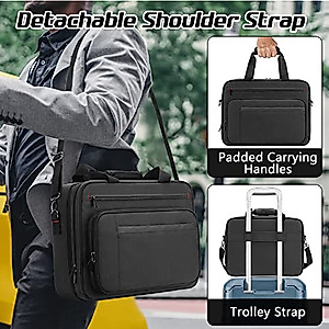 SAMDEW Double-layer Portable Mobile Printer Storage Bag Compatible with HP Tango/Tango X, HP Officejet 250/200, Printer Carrying Case with Laptop Layer(up to 15.6"), Shoulder & Trolley Strap, Bag Only