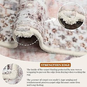 MUJOO Pink Rug 8'x10' Area Rugs for Living Room Washable Large Boho Rug for Bedroom Non Slip Abstract Soft Low-Pile Floral Flowers