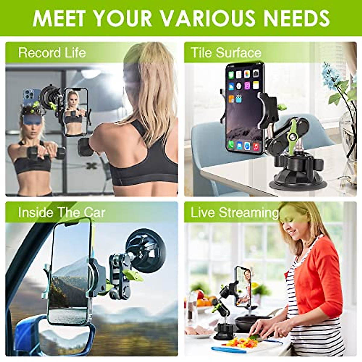 Suction Cup Holder Phone Mount Car 360° Rotating,Universal Ball Head Arm for Phone Car Holder Video Recording Vlog Ballhead Magic Arm Cell Phone for Car Dashboard Windshield Vehicle Sunroof (Black)