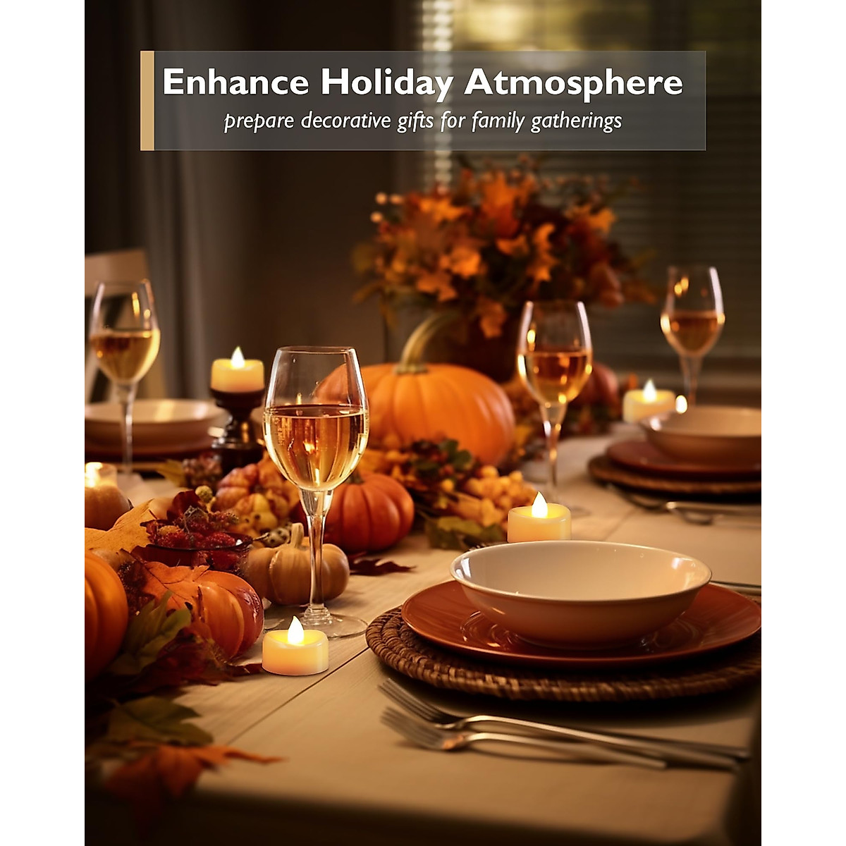 YOJACIKI Flameless Candles, 24 Pack LED Tea Lights Candles Battery Operated, Last 200+ Hrs Flickering Tea Lights, Flameless Tealight Candles for Halloween Diwali Fall Christmas Wedding D 1.5”x H 1.25”