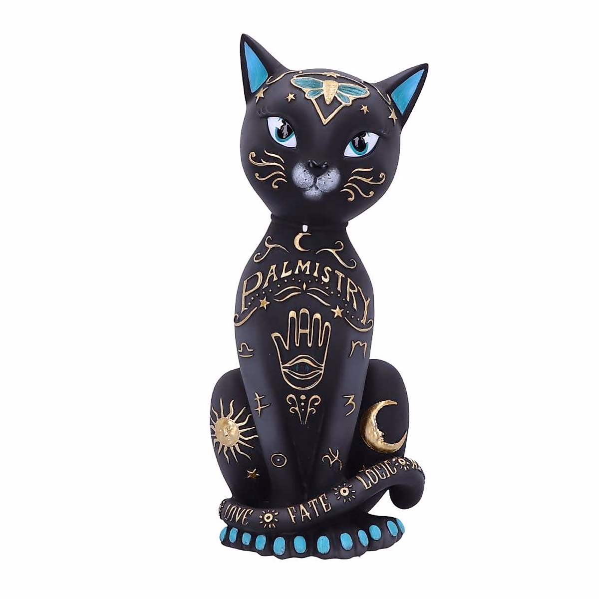Nemesis Now Fortune Kitty Figurine 27cm, Resin, Black, Palmistry Cat Figurine, Fortune-Teller Black Kitty, Spiritual Gift, Cast in The Finest Resin, Expertly Hand-Painted