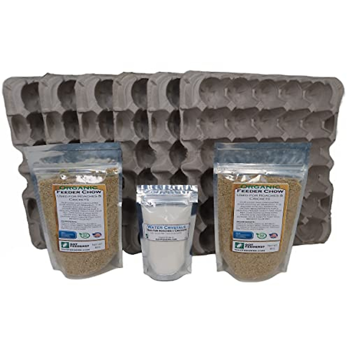 Dubia Roach Colony Starter Kit, 1Lb Organic Feeder Insect Gut Loading Chow, Water Crystals, 6 Egg Flats, for Breeding Insects, Cricket Alternative, for Bearded Dragons, Leopard Geckos, Reptiles