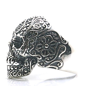 Sugar Skull Ring for Men Women sterling silver - Santa Muerte - Day of the dead Gothic Biker Ring Vintage Mexican Skull Ring Sterling Silver (8)