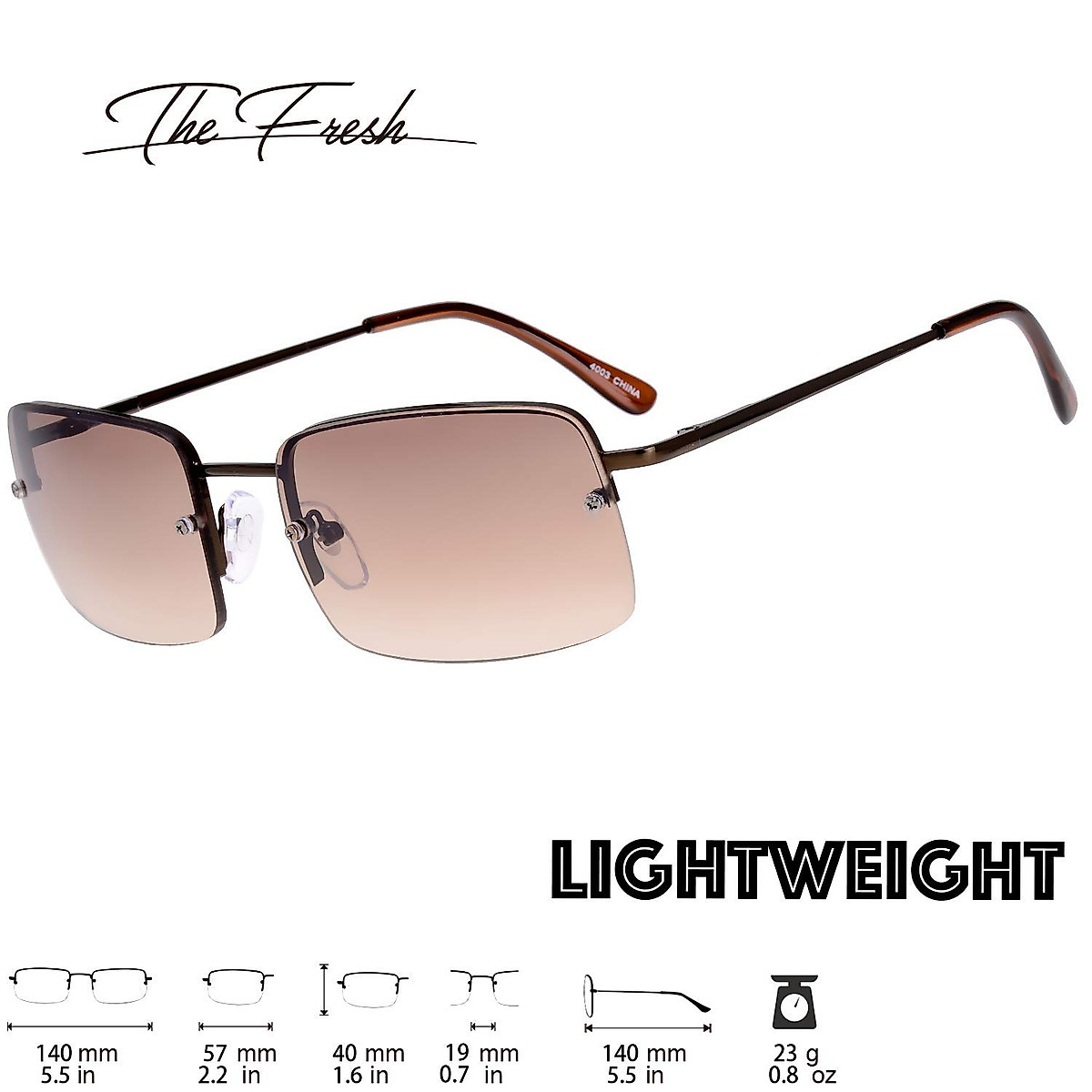 The Fresh Minimalist Small Rectangular Sunglasses Clear Eyewear Spring Hinge - Gift Box Package (302-Copper, Gradient Brown, 57)
