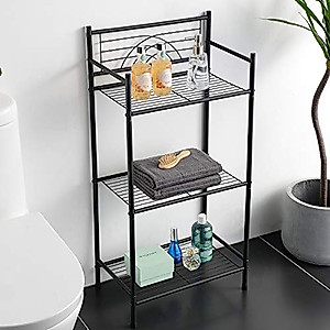 LEEDA 3-Tier Freestanding Multipurpose Storage Shelves Heavy Duty Metal Shelving Unit, Display Plants Flowers Bath Essentials, for Kitchen Bathroom Office, Black