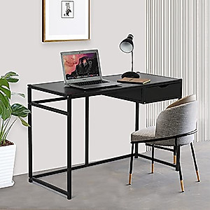 AZXY Computer Desk with Storage Drawer, 42” Home Office Desk Metal Frame, Drawing Table Writing Study Workstation for Men Women, Made of Excellent Environmentally Friendly Plates (Black)