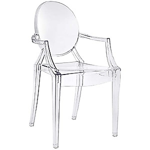 Modway Casper Modern Acrylic Stacking Kitchen and Dining Room Arm Chair in Clear - Fully Assembled