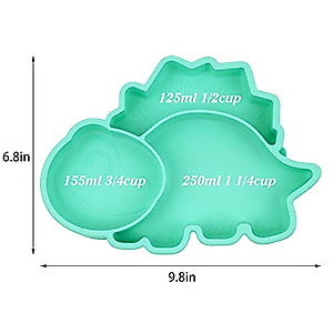 Qshare Suction Plates for Baby,Silicone Plates,Toddler Suction Divided,Baby Feeding Plates,Toddler Plate Microwave & Dishwasher Safe (Mint)