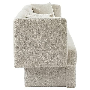 Meridian Furniture 616Cream-S Marcel Collection Modern | Contemporary Sofa with Rich Cream Boucle Fabric, Curved Back, 91" W x 28" D x 32.5" H, Cream