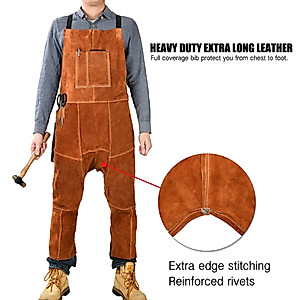 QeeLink Leather Welding Work Jacket with Split Leg Apron Flame-Resistant Heavy Duty Split Cowhide Leather Welder Jackets with Welding Apron for Men & Women, X-Large