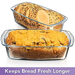 Razab LARGE Superior Glass 7.6 Cups/ 1800ML/1.9Qt (Set of 2) Glass Loaf Pan w/Lids - Meatloaf Pan Airtight BPA free - Easy Grip Handle, Microwave & Oven Safe - Loaf Pans For Baking Bread, Cakes etc