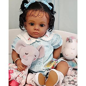 KOKOMANDY Reborn Baby Dolls Black Girl 24 Inch Dark Brown Soft Silicone Realistic Toddler Baby Dolls Weighted Cloth Body Biracial African American Newborn Baby Doll Handmade Toy for Kids