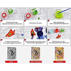 TUMOVO Paint by Numbers, Honeycomb Honey Paint by Numbers, Bee Flower Acrylic Pigment Drawing Paintwor, DIY Canvas Oil Painting Paint by Number, Bees for Adults Kids Beginners Enthusiasts 16x20inch