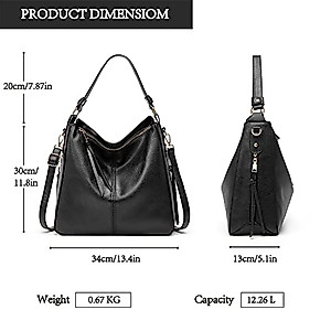 Hobo Bag for Women, Kabanmate Fashion PU Leather Handbag Large Crossbody Tote Shoulder Bag Purse for Ladies Daily Use Black
