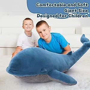 Tezituor Large Whale Stuffed Animal, 4ft Giant Stuffed Whale Plush Ocean Toys, 43.3 inch Big Whale Plush Pillow for Girls Boys