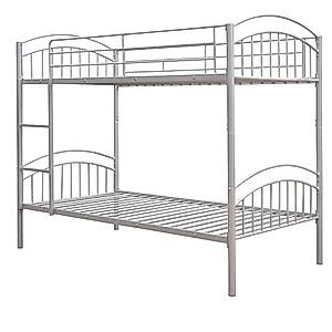Twin Over Twin Metal Bunk Beds, Convertible Bunk Bed Divided into Two Beds for Kids Boys Girls Teens, Silver